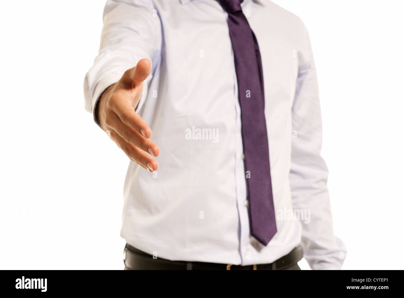 Unrecognizable businessman handshake closeup isolated on white ...