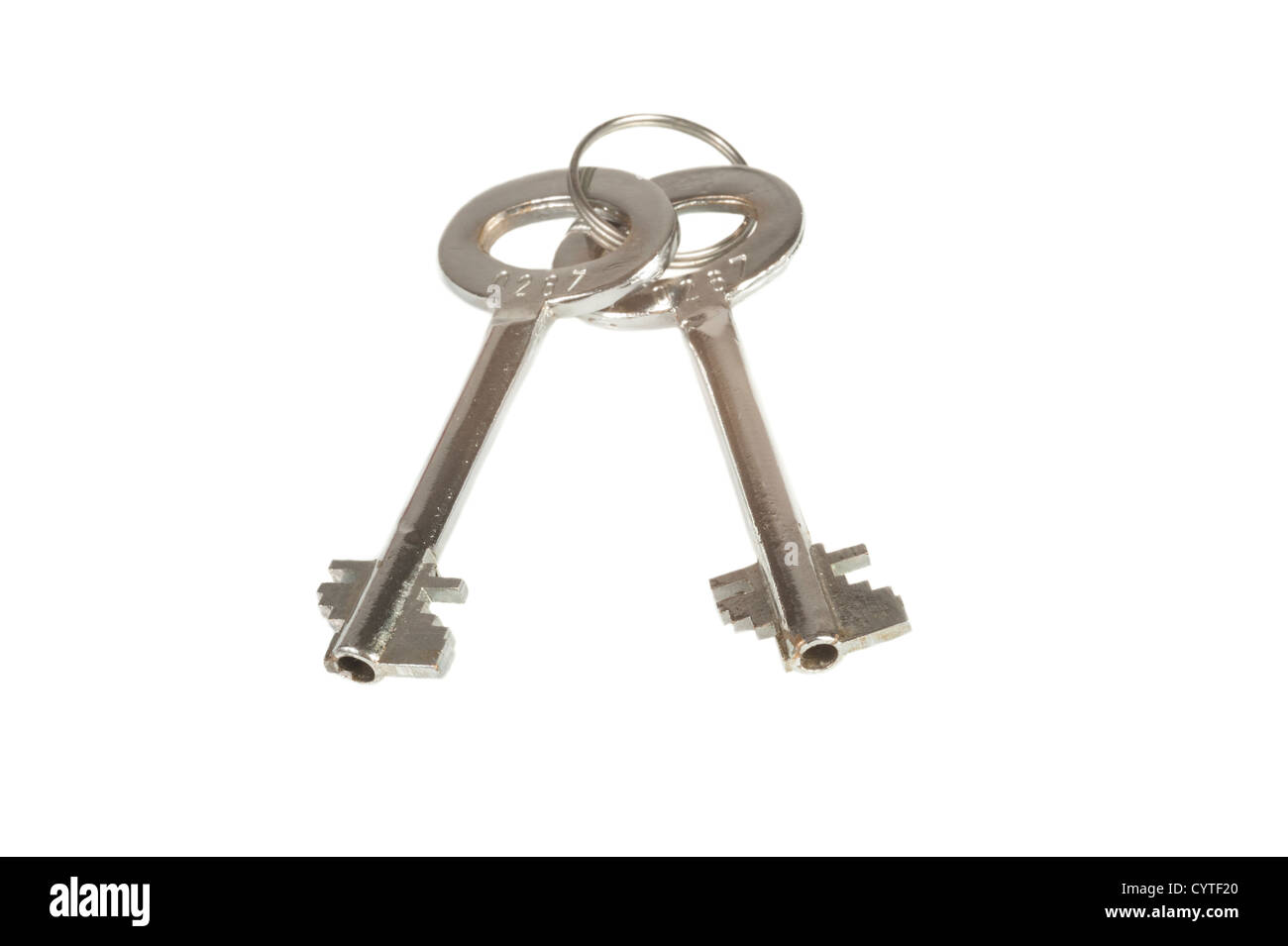 Isolated pair of safety box keys on white background Stock Photo - Alamy