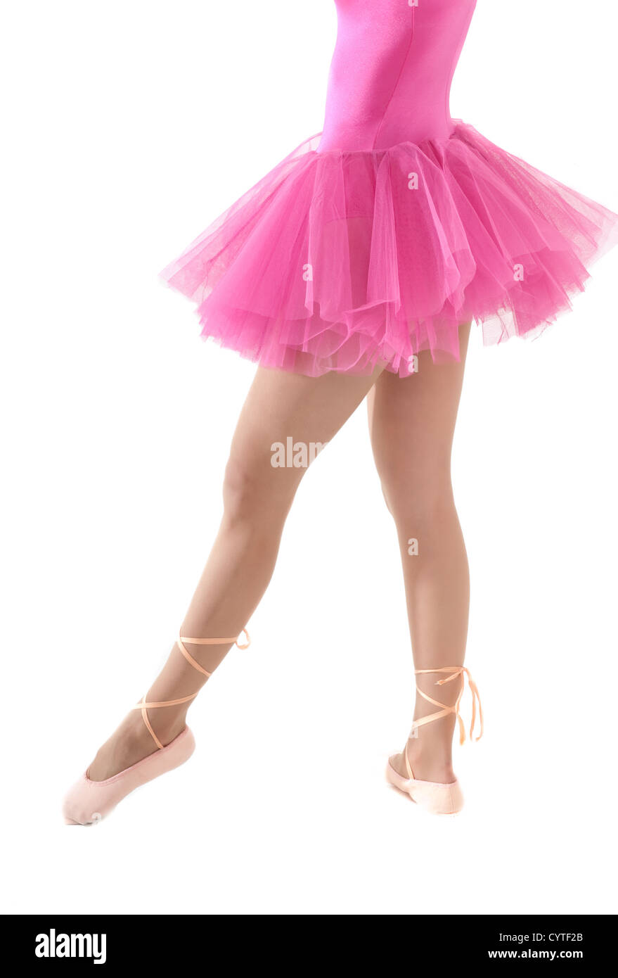 Unrecognizable female dancer with tutu isolated on white background ...