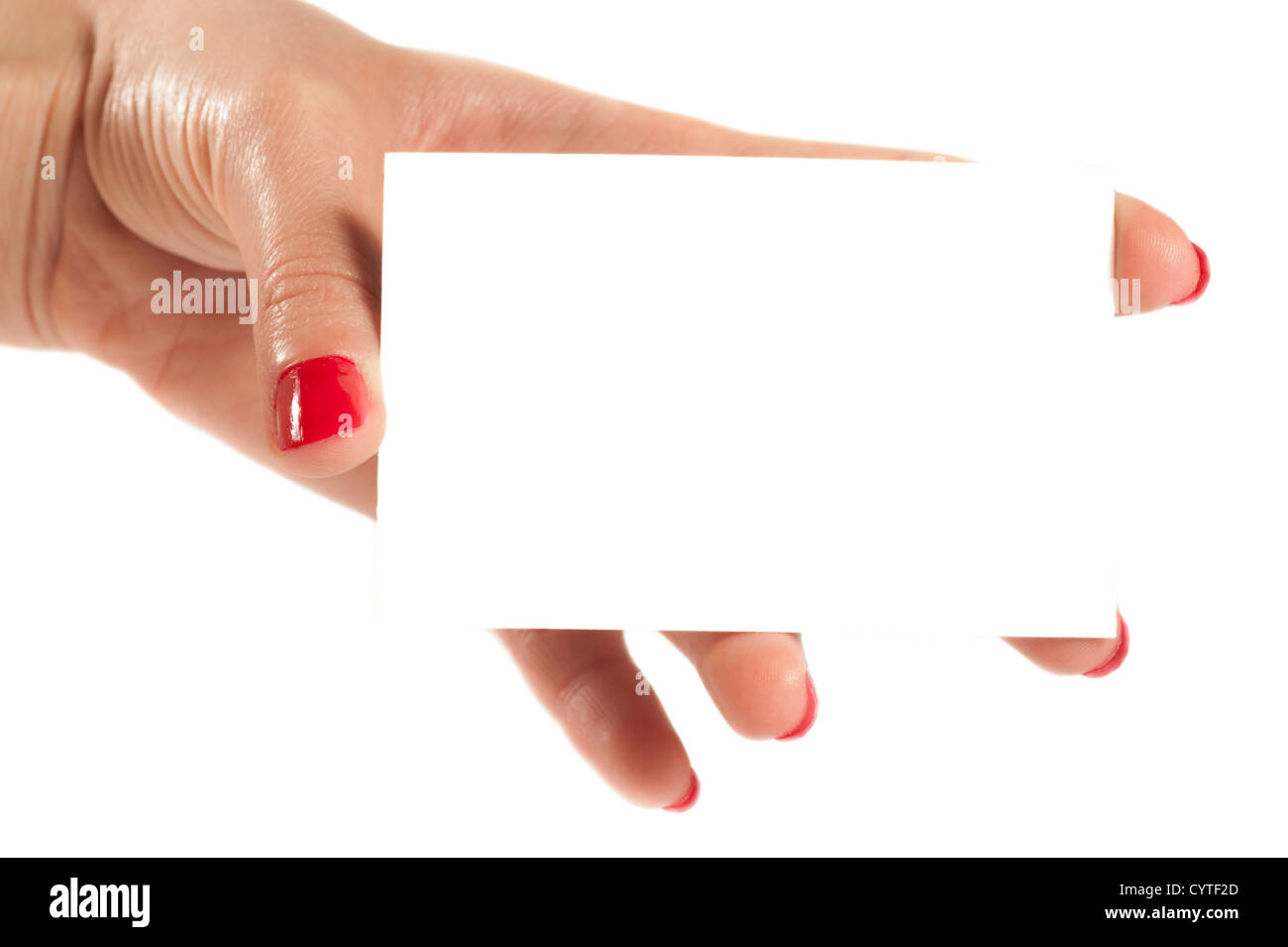 Isolated girl hand holding card on white background Stock Photo - Alamy