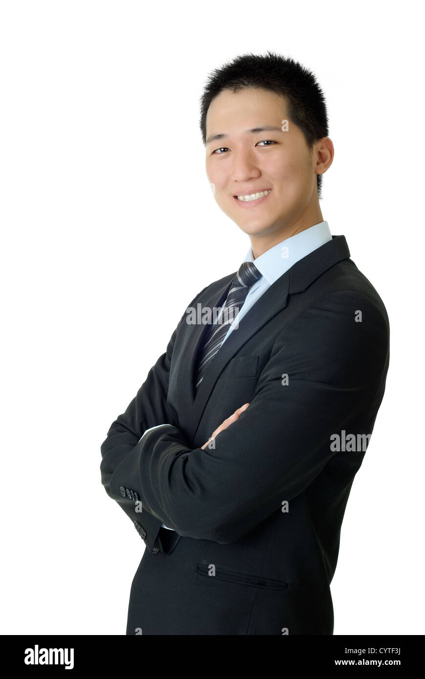 Happy young business man, closeup portrait of Asian with smiling ...