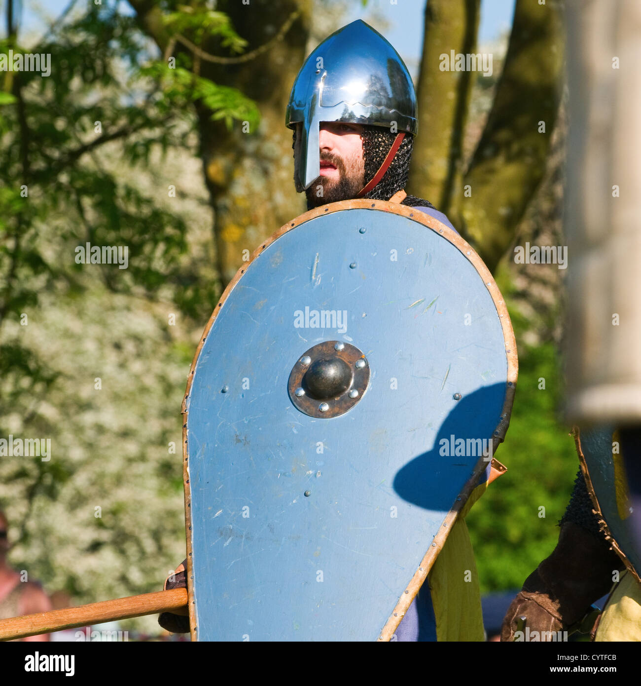 Actors acting out a scene of a battle dressed as knights Stock Photo ...
