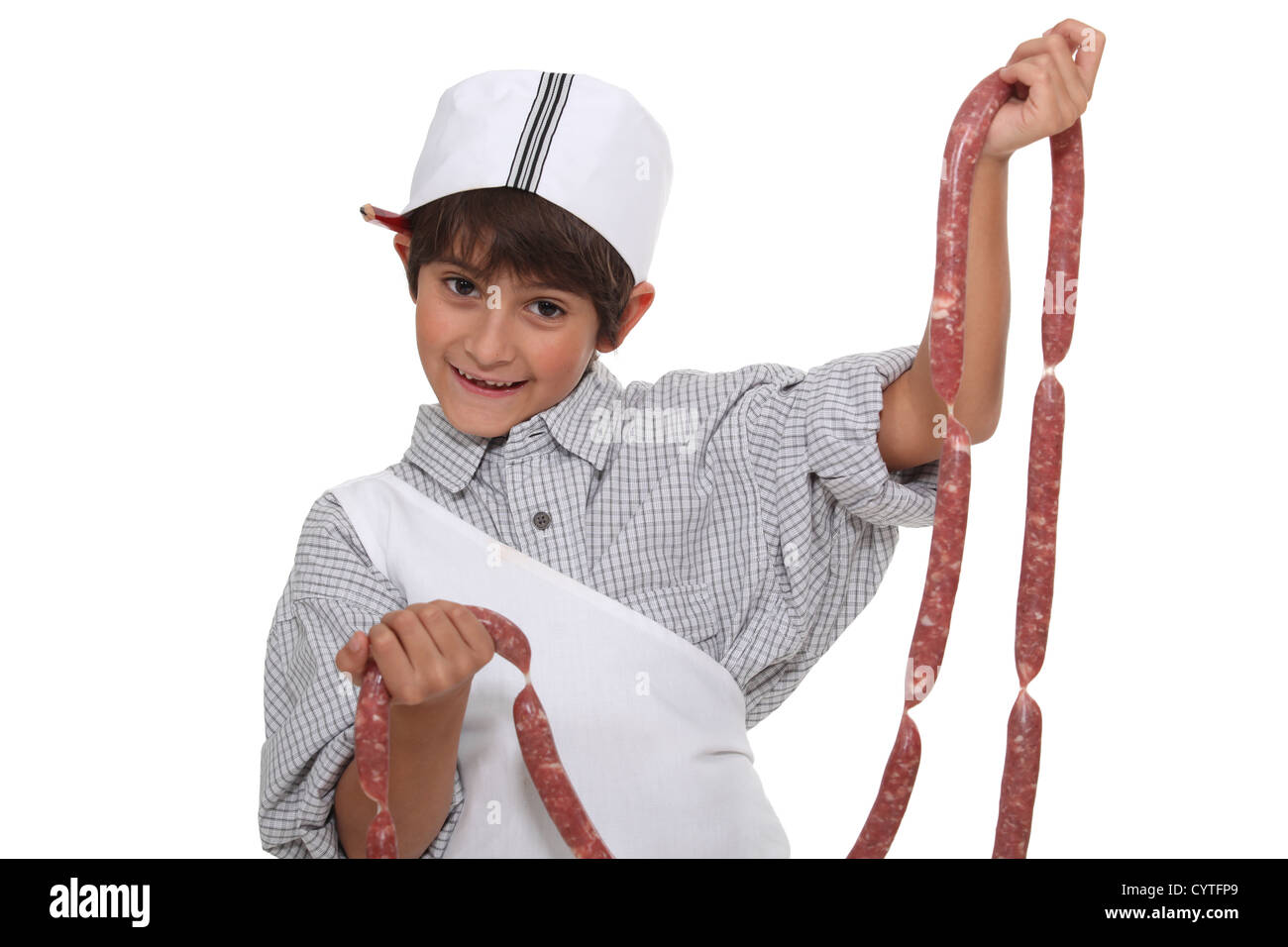 Child with string of sausages Stock Photo - Alamy