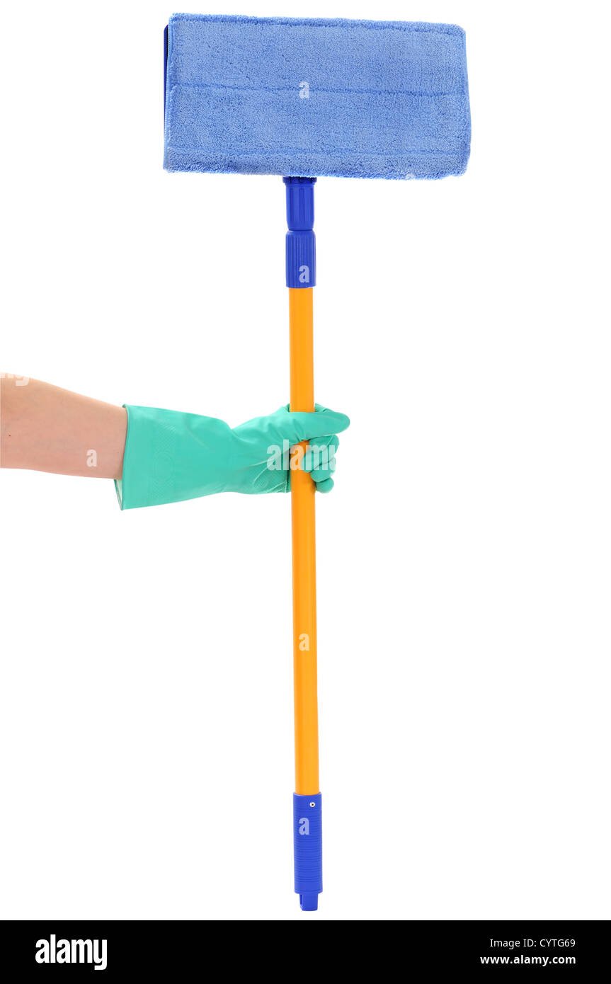 The hand holds a mop isolated on a white background Stock Photo - Alamy