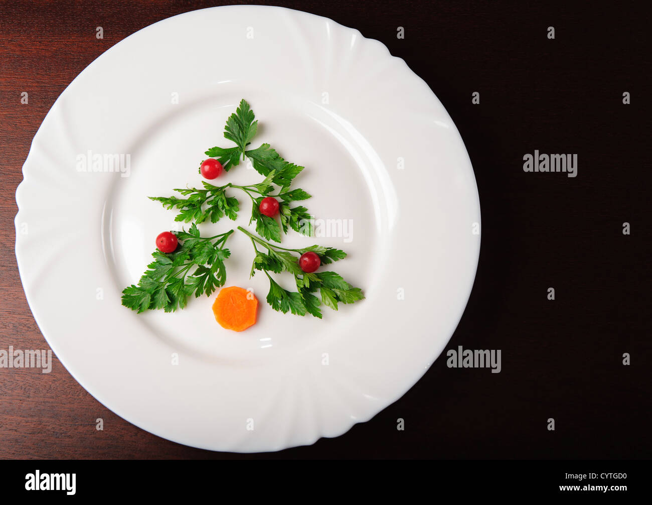 Christmas tree small branches of parsley and fruits of viburnum Stock ...