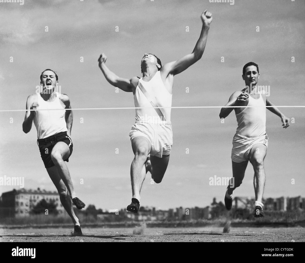Track and field finish line Black and White Stock Photos & Images - Alamy