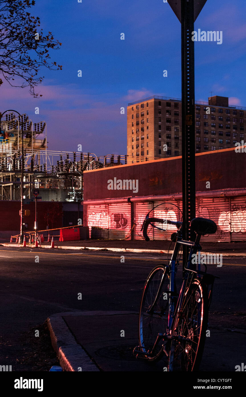 A darkened East Village following Hurricane Sandy with the Con Edison ...