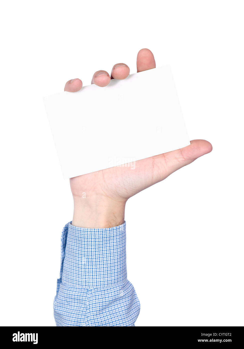 Blank card in human hand, isolated on white Stock Photo - Alamy