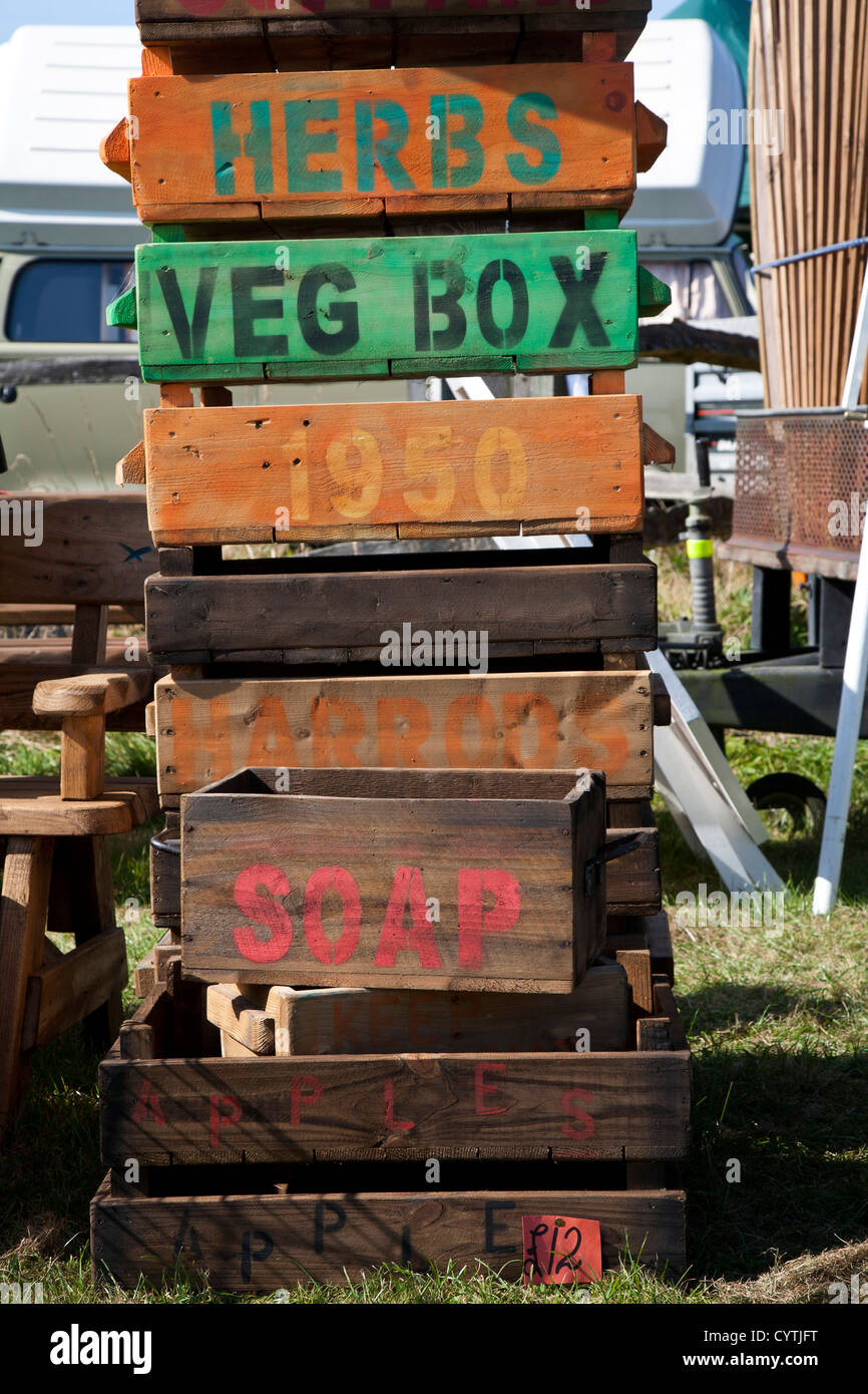 Old wooden boxes with stenciled words printed on the side Stock Photo ...