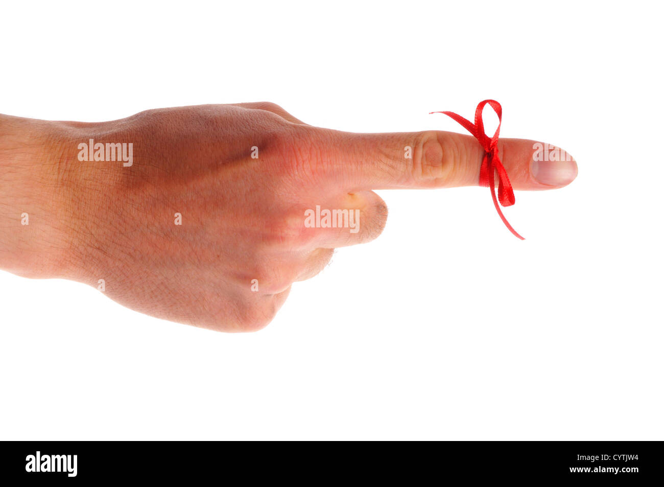 red bow on male finger showing reminder or dont forget concept in white ...