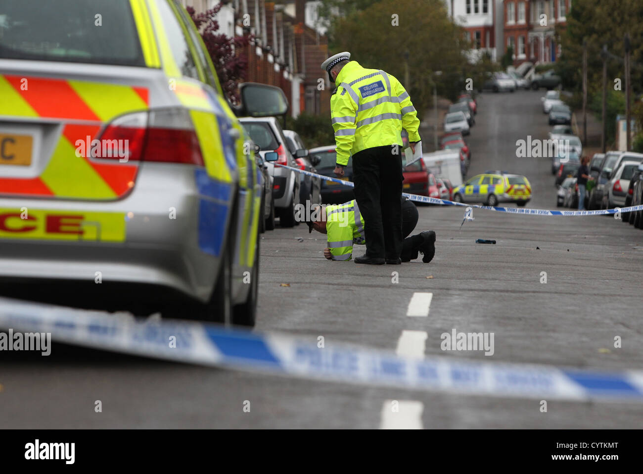 Police pictured at the scene of a hit and run in Brighton, East Sussex ...