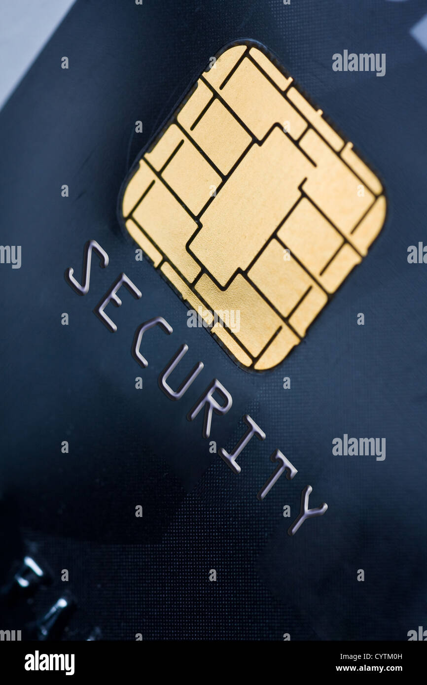 Closeup of a credit card with a gold chip Stock Photo - Alamy