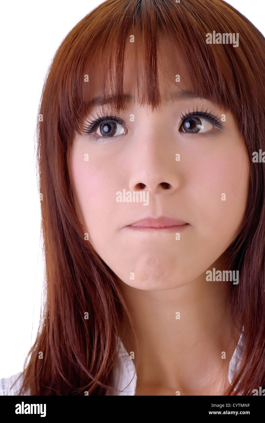Expression of frustration on face, closeup portrait of Asian business ...