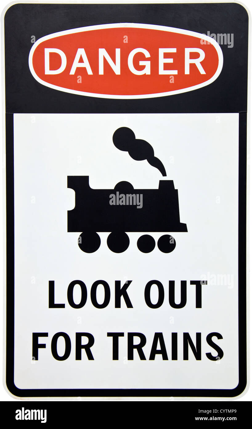 An Australian danger sign warning for trains with clipping path Stock ...