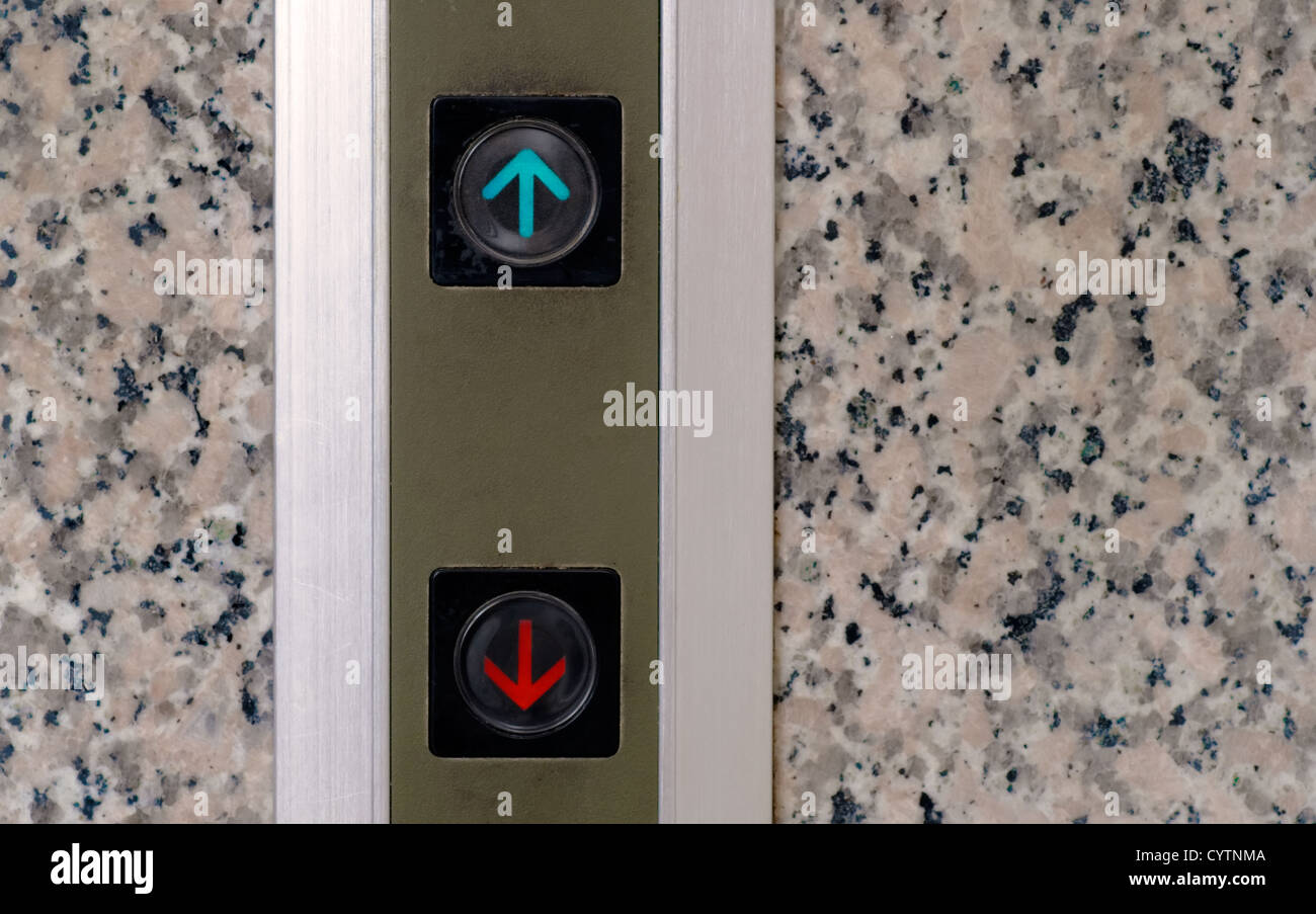 Here are elevator button of up and down signs Stock Photo - Alamy