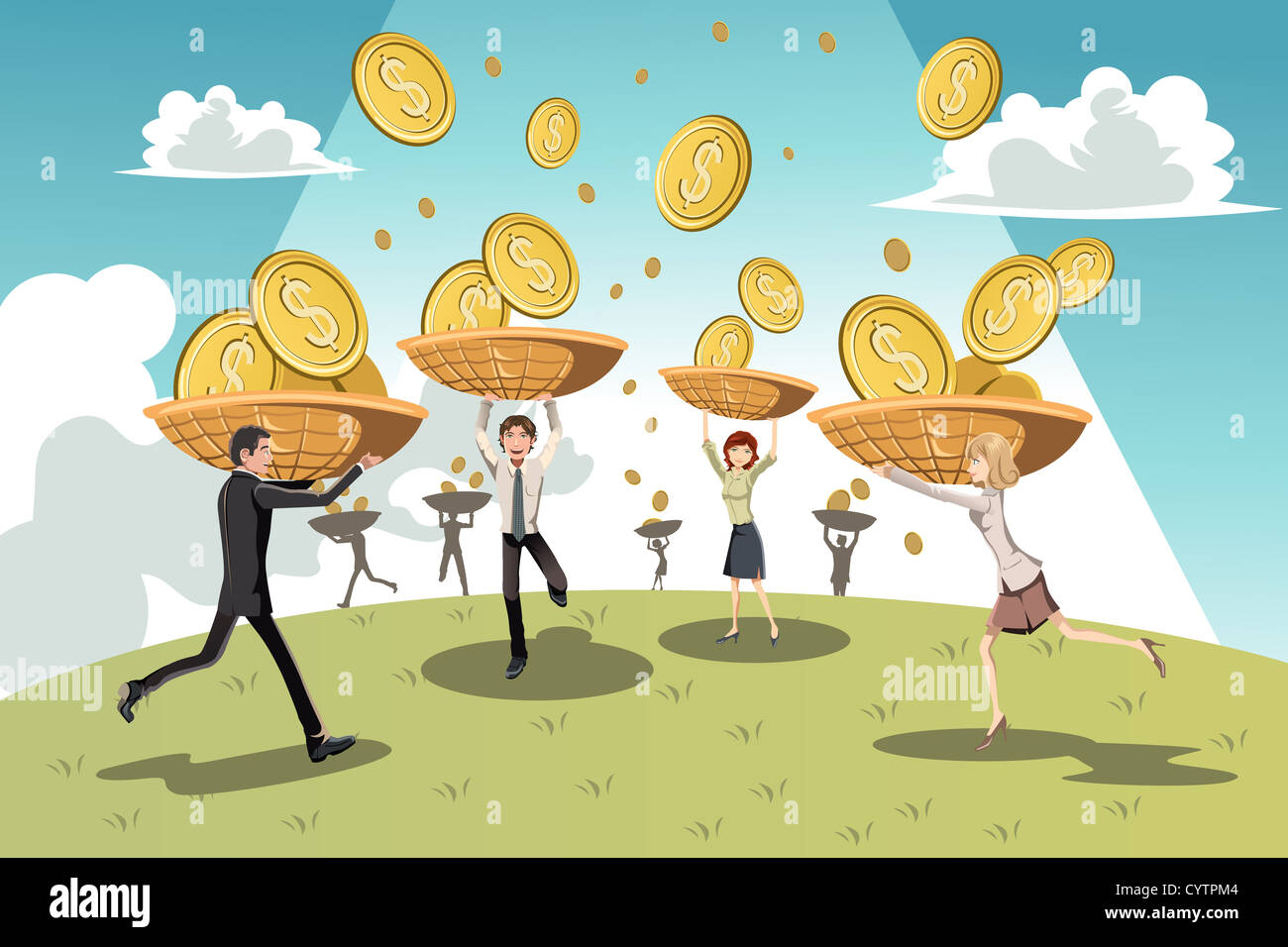 Business people catching money in baskets Stock Photo - Alamy