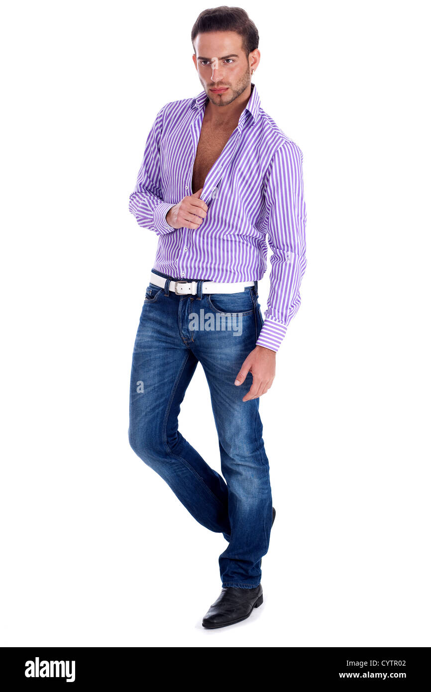 Male model in casual wear on a isolated white background Stock Photo ...