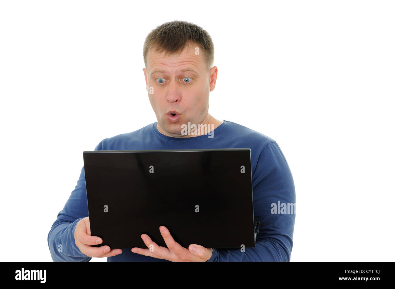 Surprised the man isolated on white background Stock Photo - Alamy