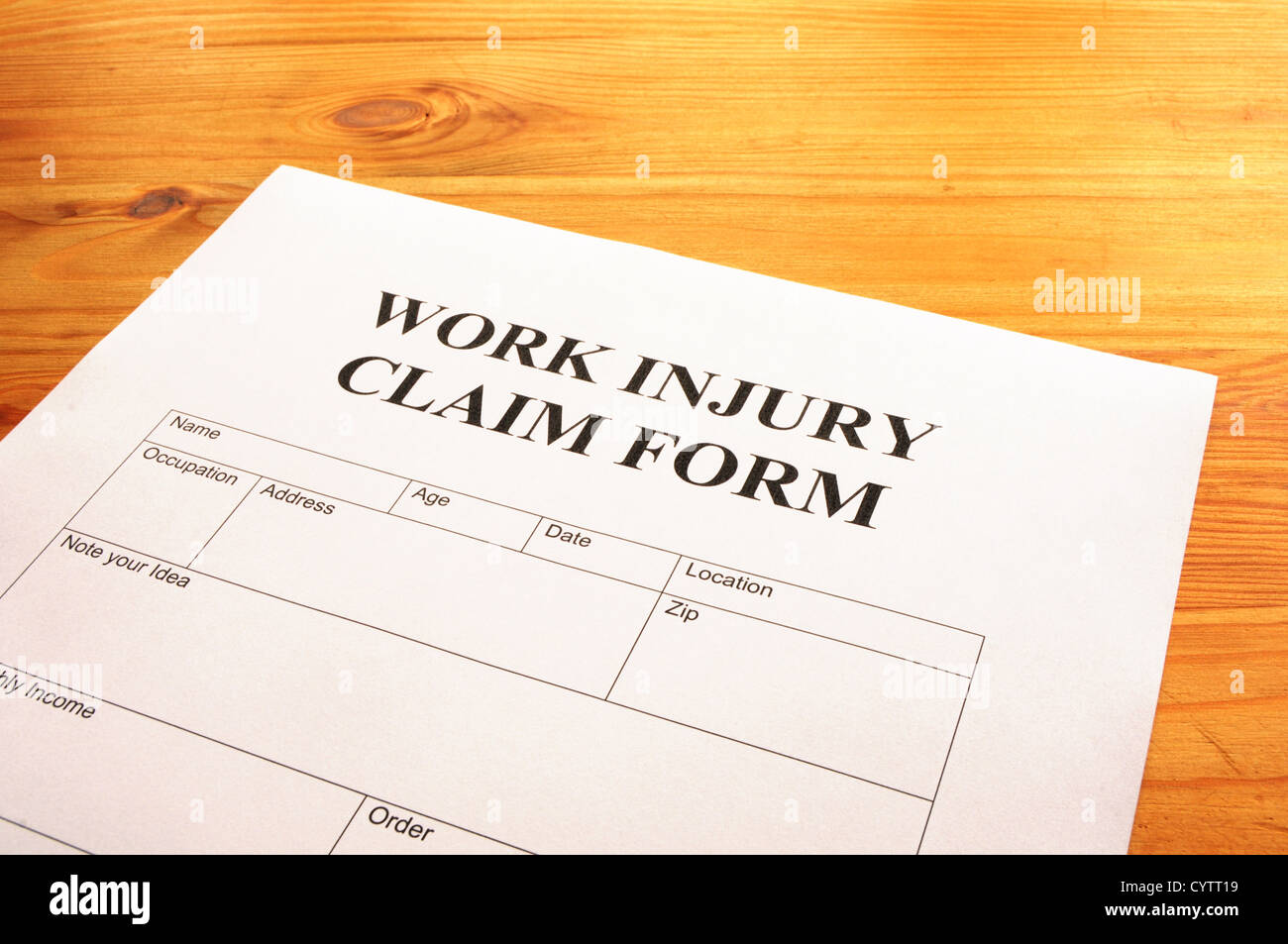 work injury claim form showing business insurance concept Stock Photo ...