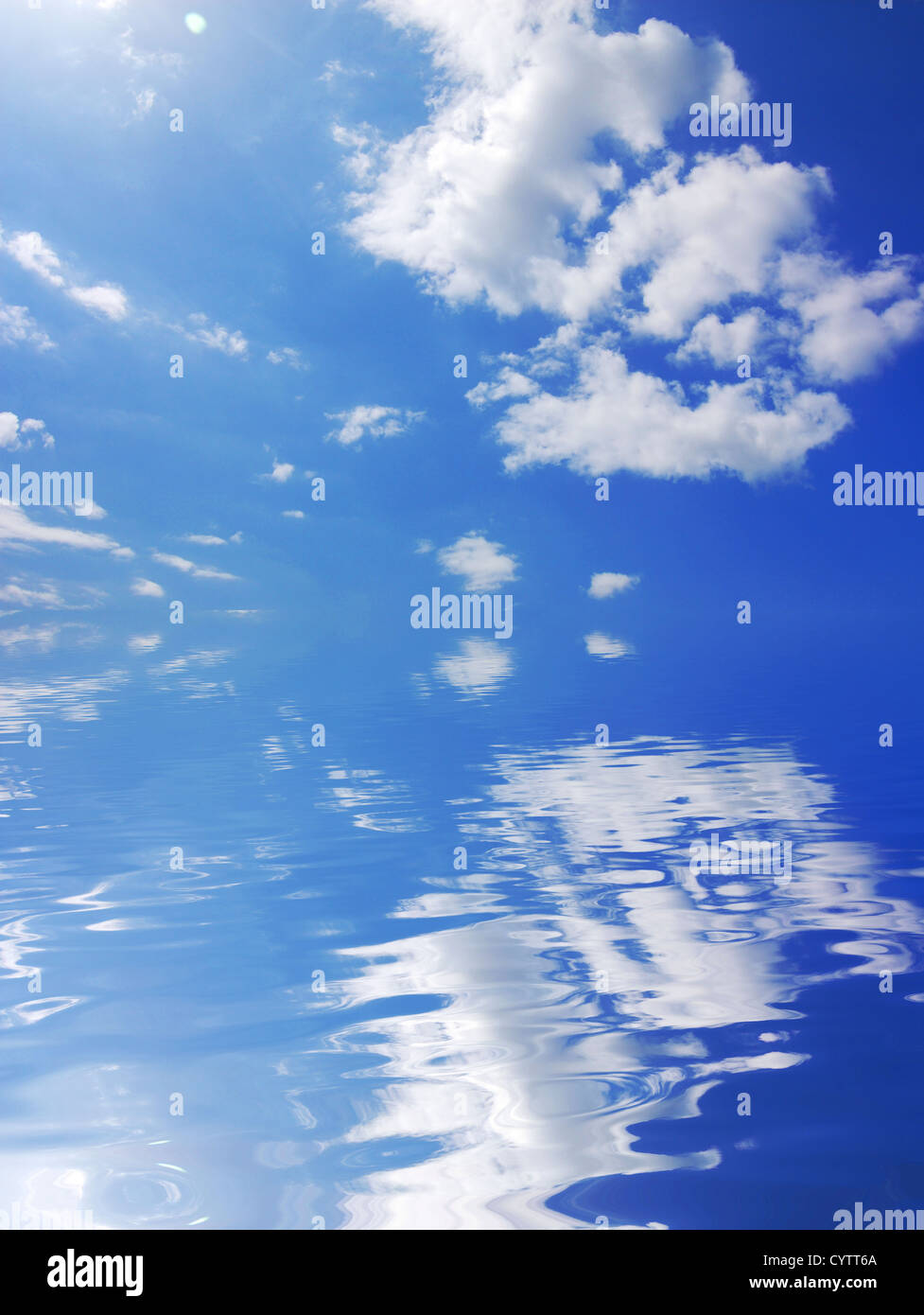 blue sky and water reflection with copyspace showing summer concept ...