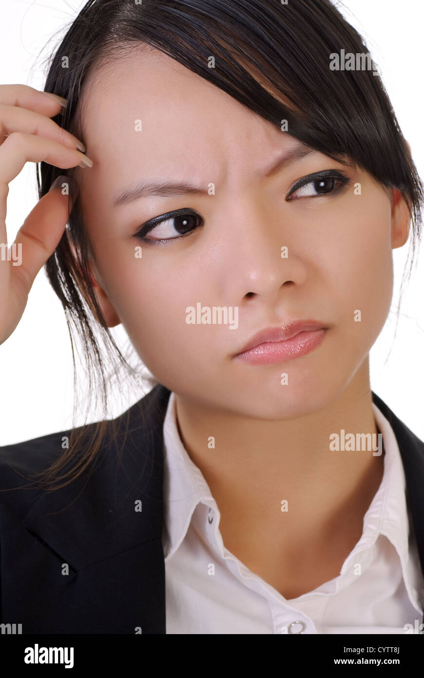 Confused business woman, closeup portrait on white background Stock ...