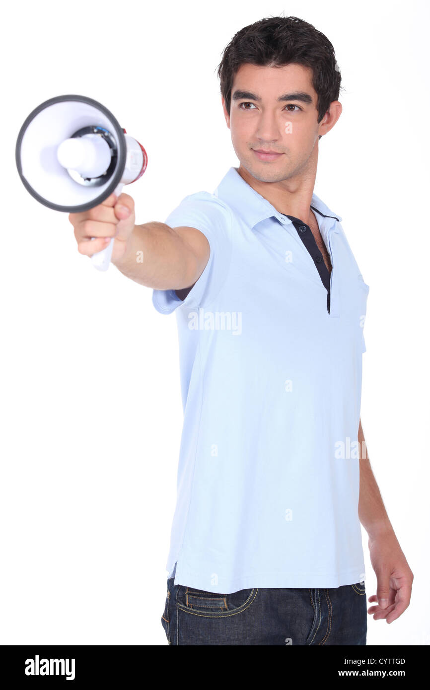 Man holding megaphone Stock Photo - Alamy