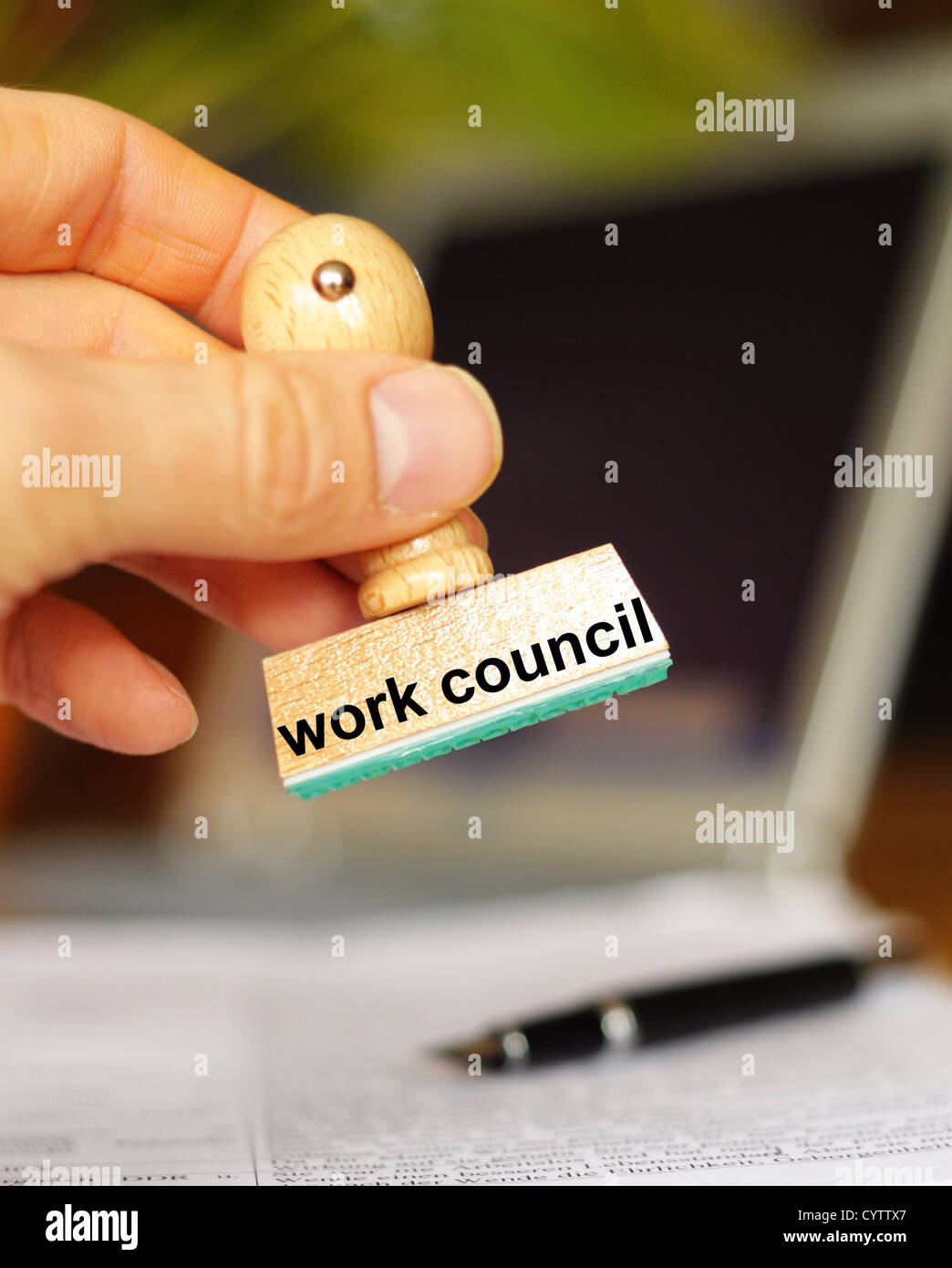 work council stamp in office ur bureau showing worker union concept ...