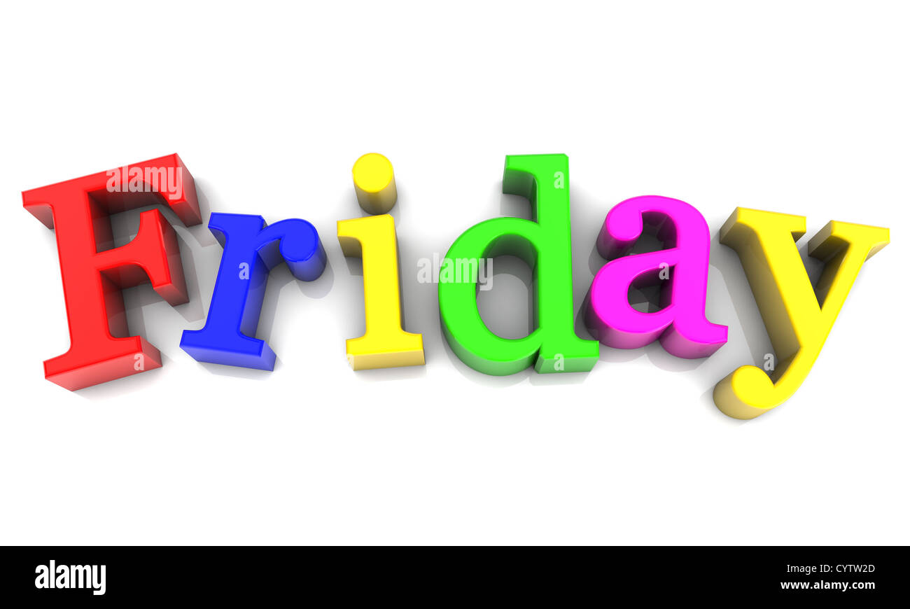 Friday, day of the week multicolored over white Background Stock Photo ...