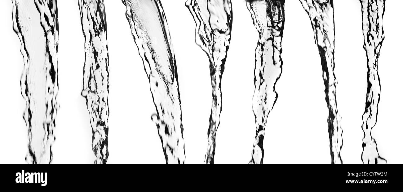 Various streams of pouring water against a white background Stock Photo ...