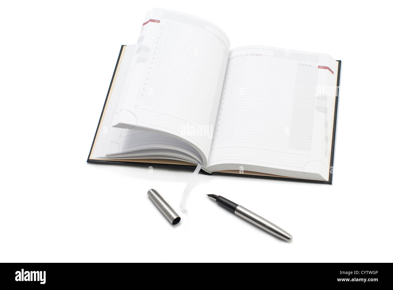 Pen and notebook on white background Stock Photo - Alamy