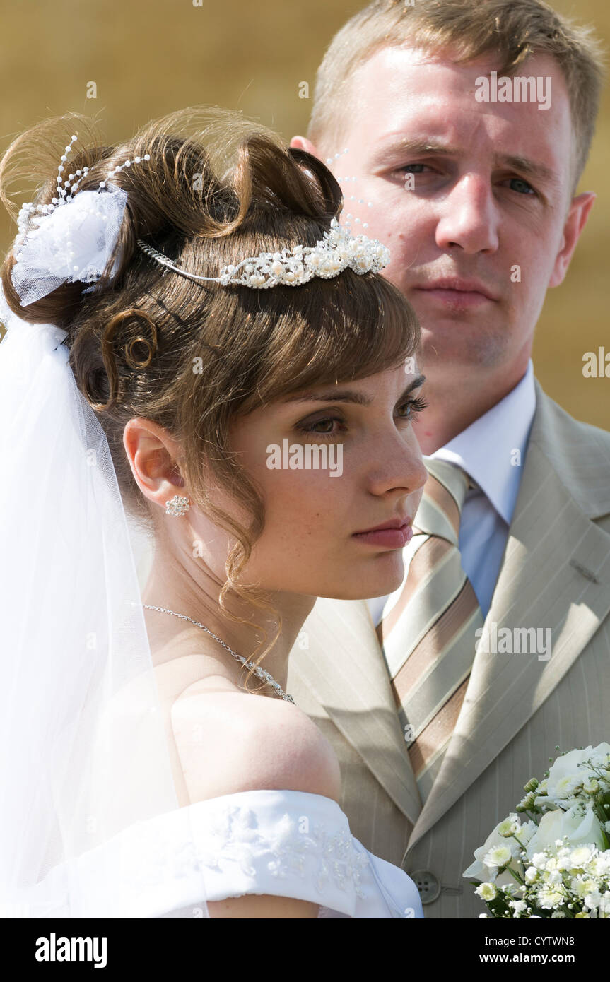 bride groom wife husband wedding happy together young caucasian Stock ...