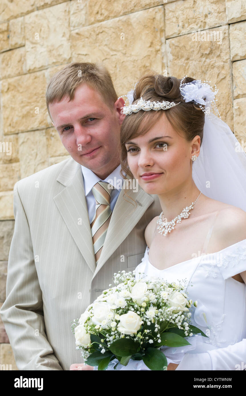 bride groom wife husband wedding happy together young caucasian Stock ...