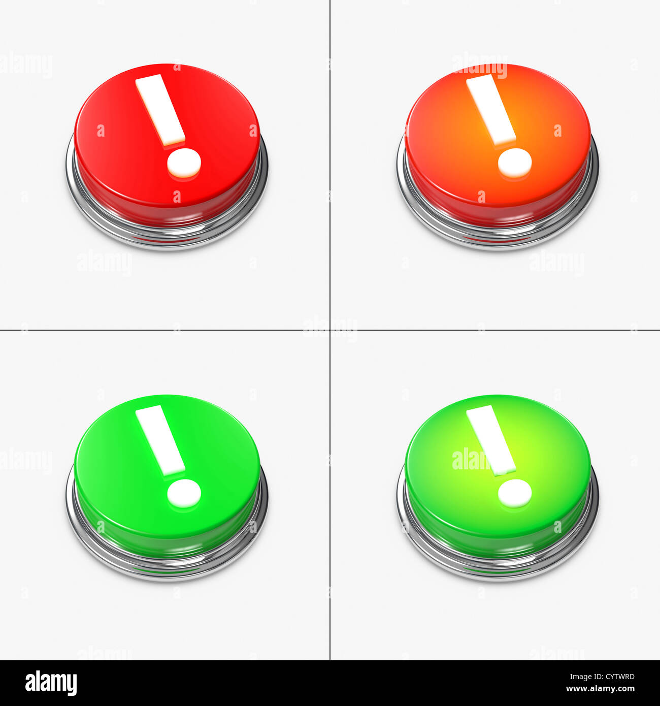 Red and Green Alert Buttons with Exclamation Marks on them Stock Photo ...