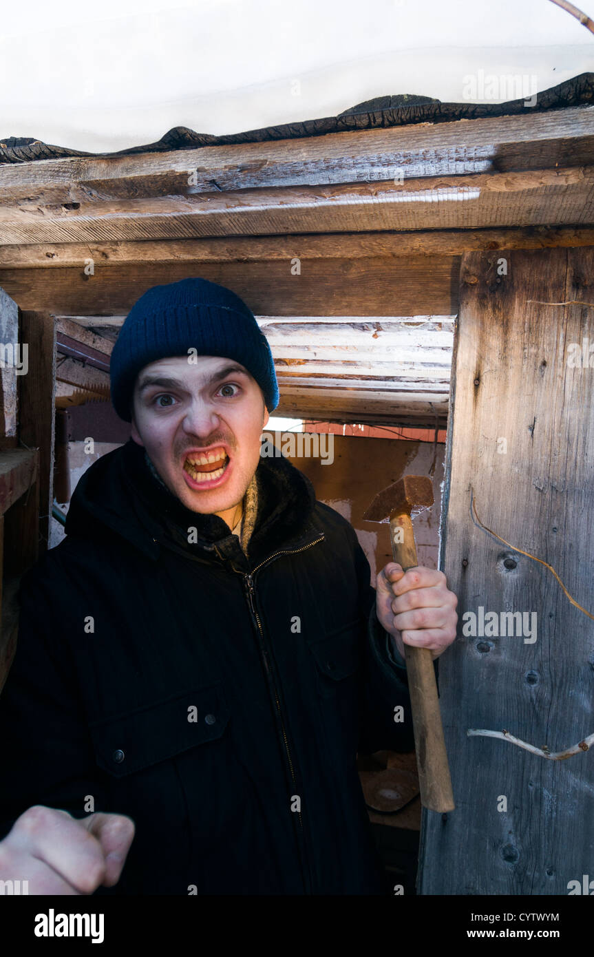 homeless person man shack Stock Photo - Alamy