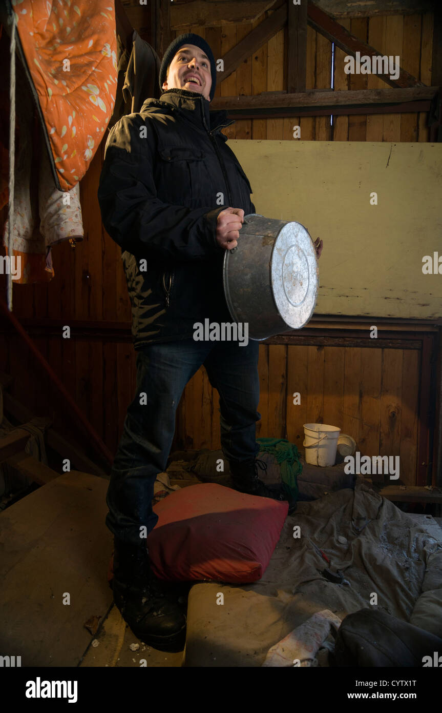 homeless person man shack Stock Photo - Alamy