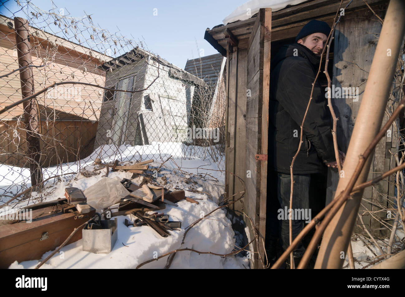 homeless person man shack Stock Photo - Alamy