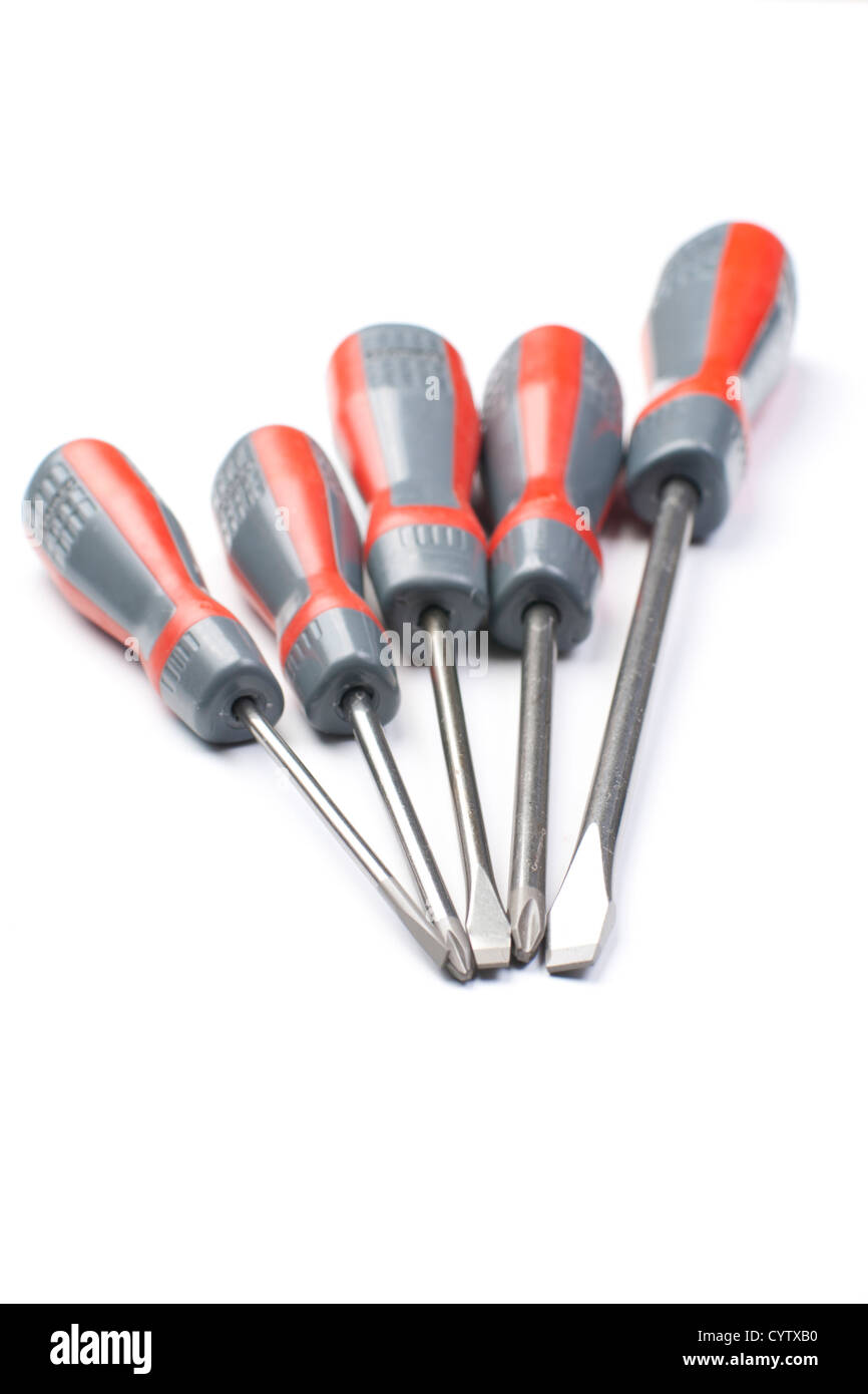 five screwdrivers isotaled on white background Stock Photo - Alamy