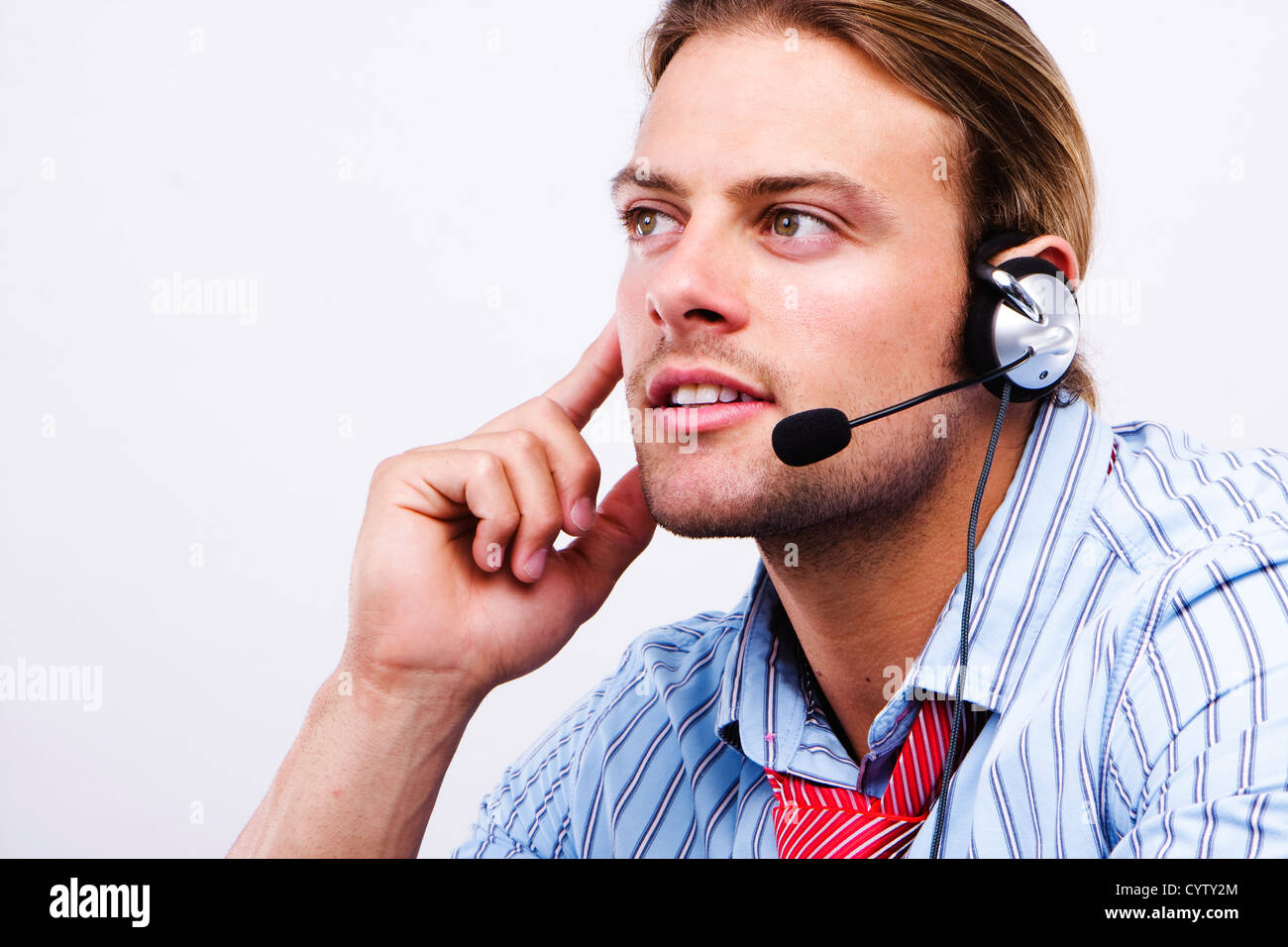 busy customer service operator. Over white background Stock Photo - Alamy