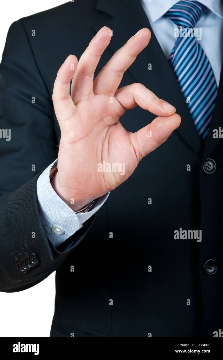 Businessman isolate on white ,making OK Stock Photo - Alamy