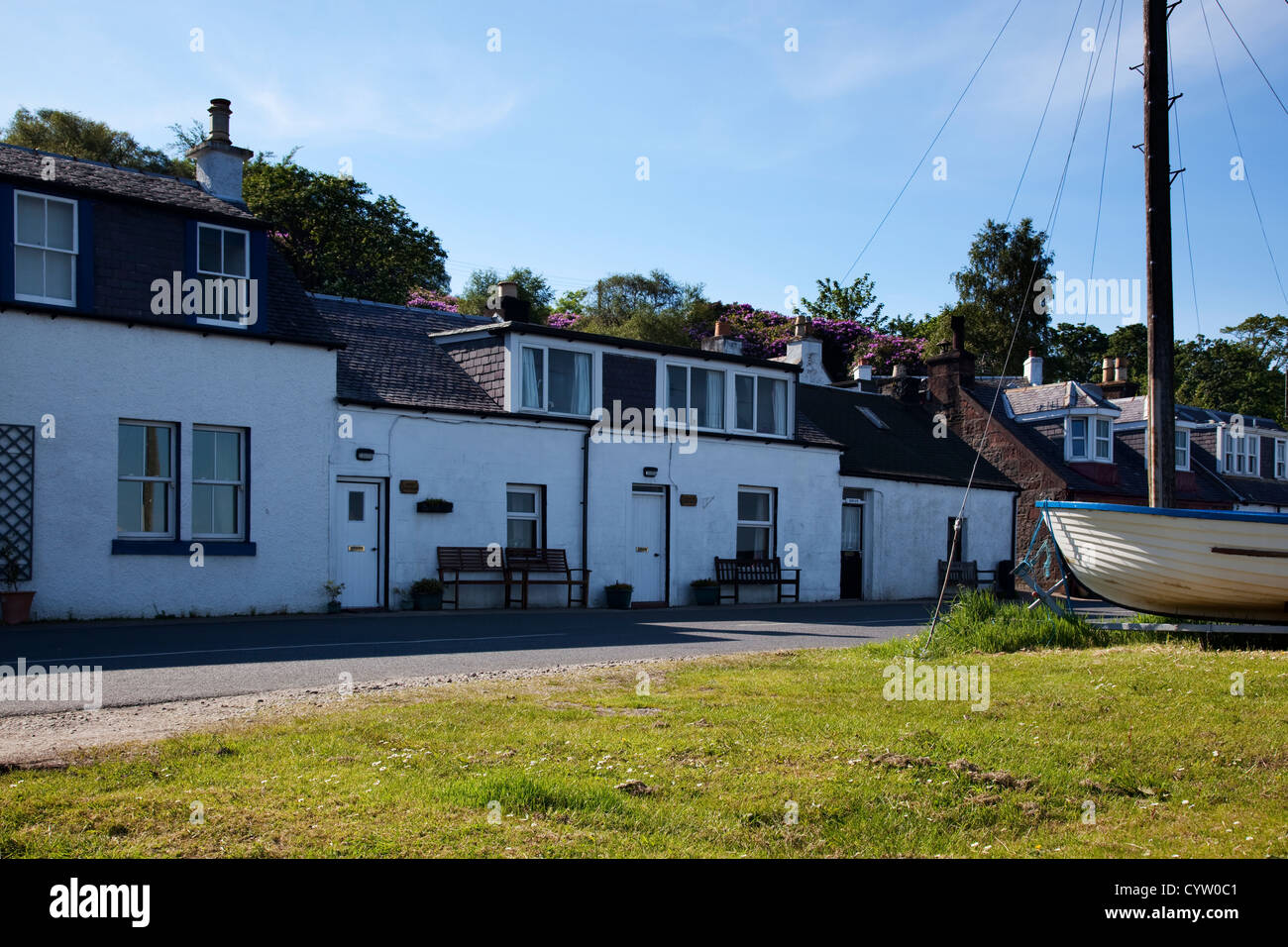 View of a row of houses alongside the road in the coastal village of ...
