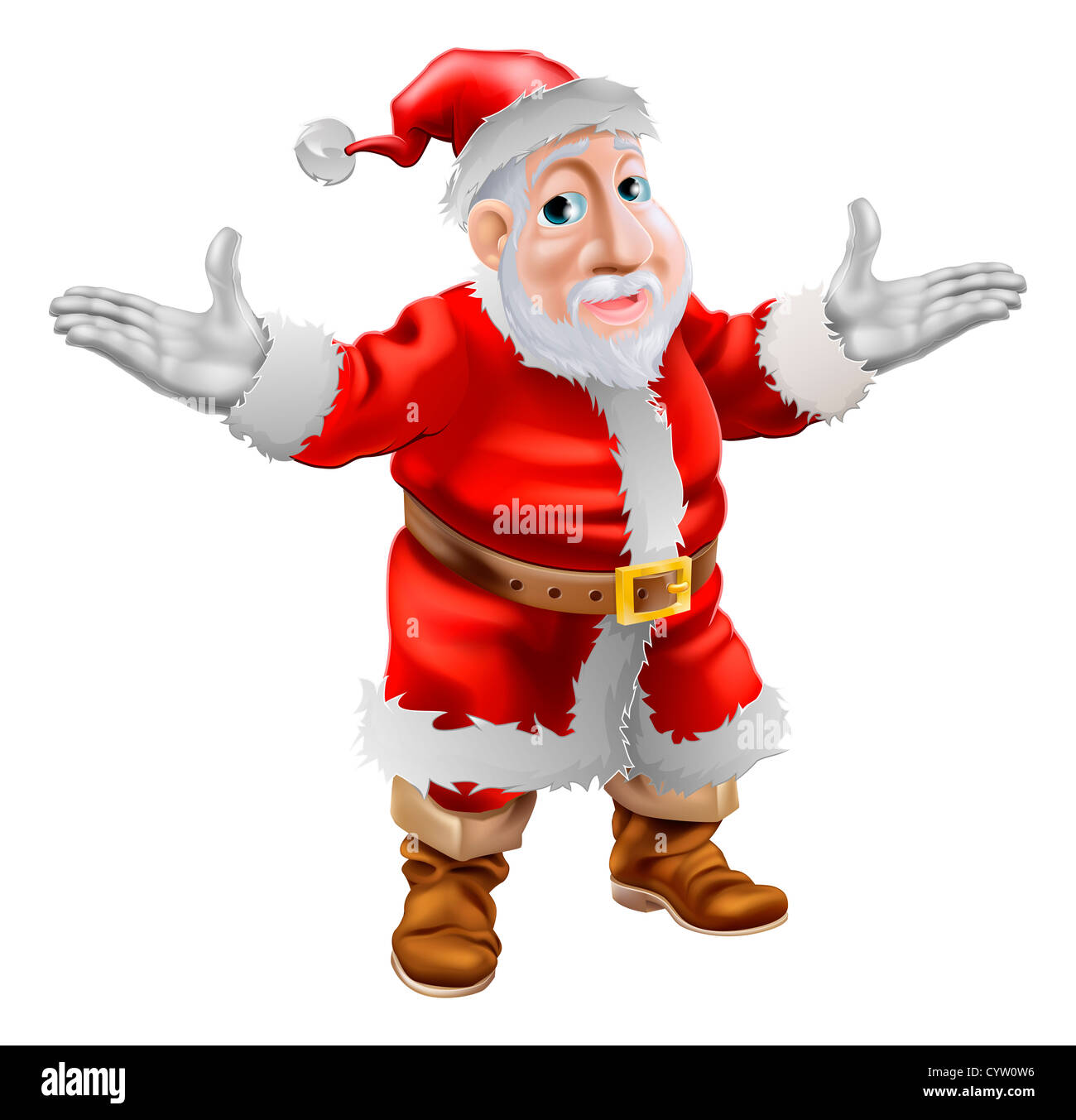 A happy cartoon Christmas Santa Claus standing with his arms ...