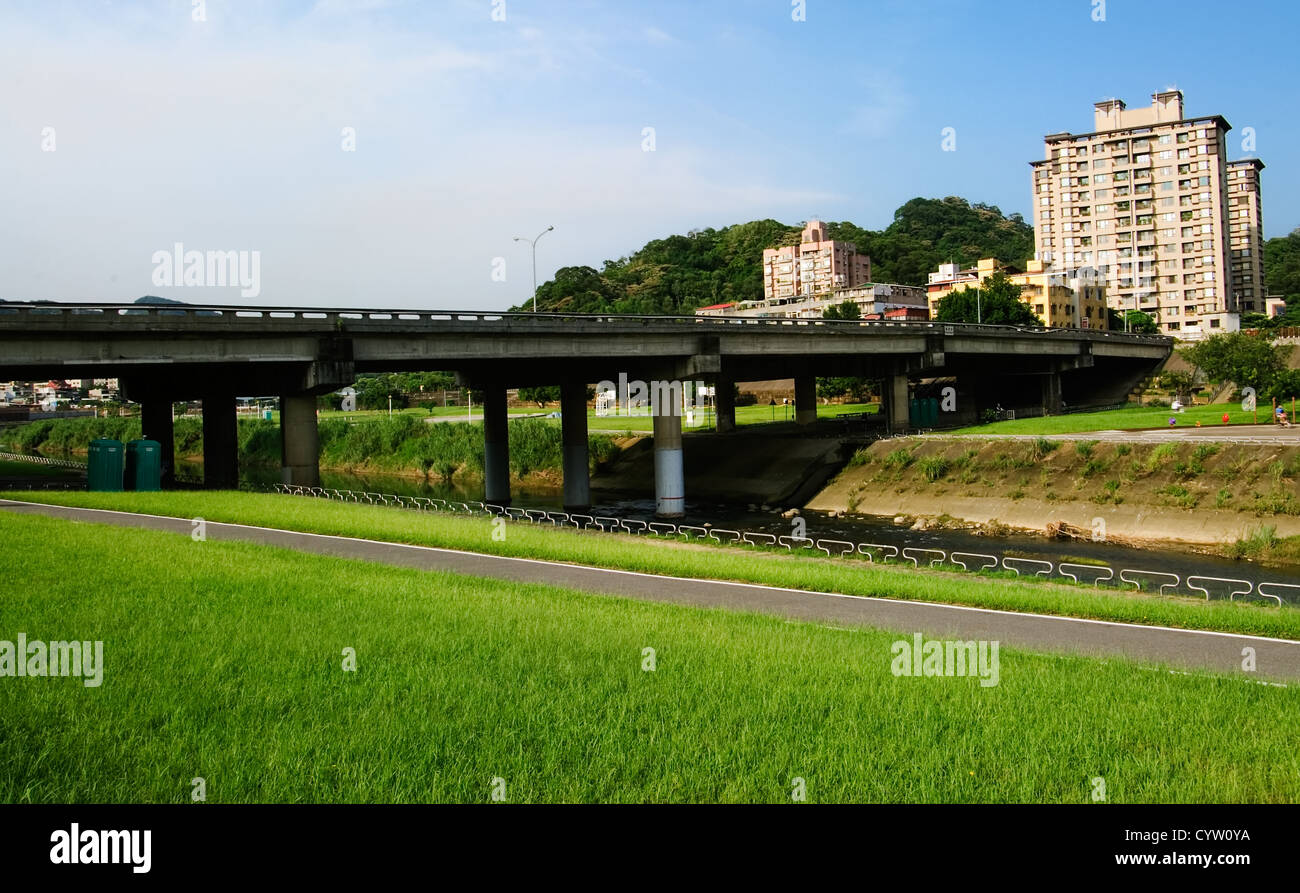 Here are beautiful apartments and a bridge Stock Photo - Alamy