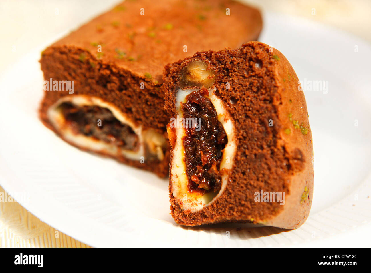 Chocolate cake with raisin and nut inside Stock Photo - Alamy