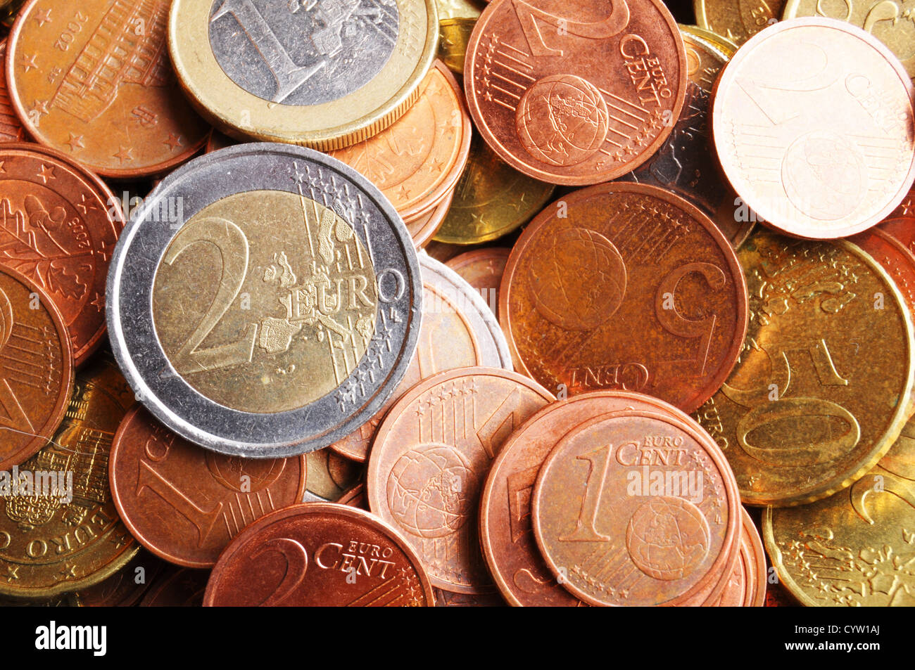 pile of euro money coins showing financial success Stock Photo - Alamy