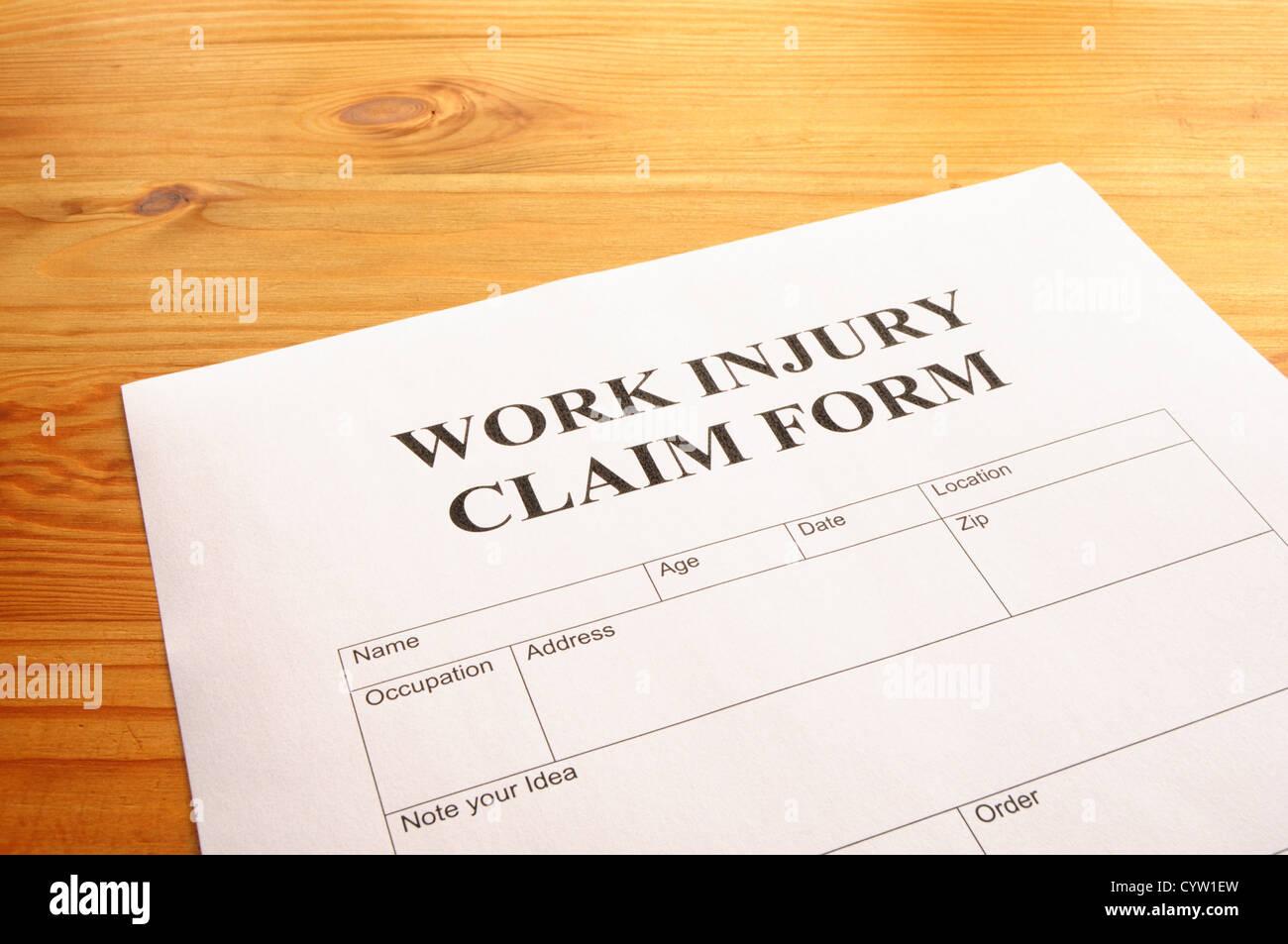 work injury claim form showing business insurance concept Stock Photo ...