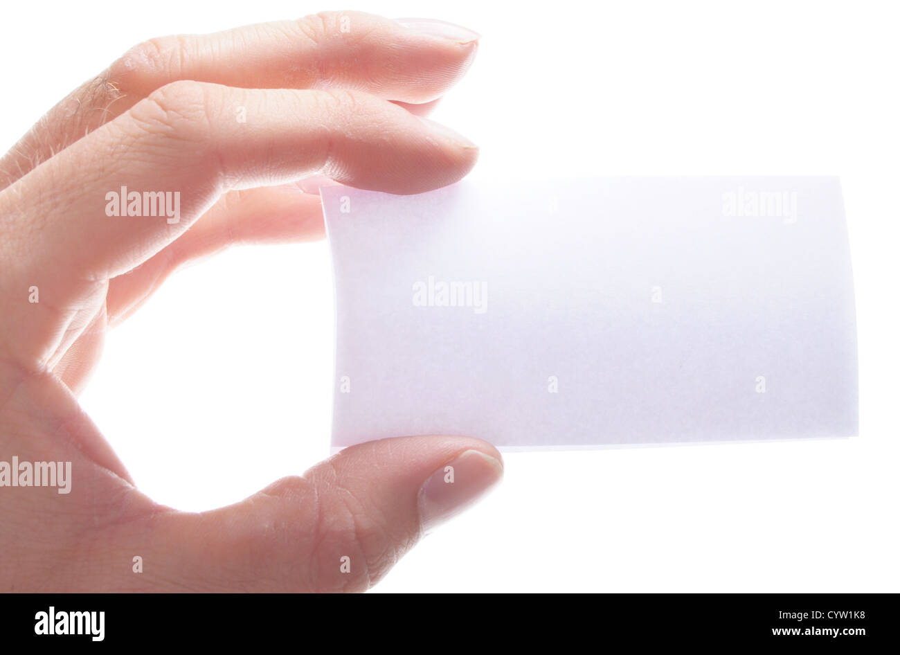 hand isolated on white background with blank or empty sheet paper and ...