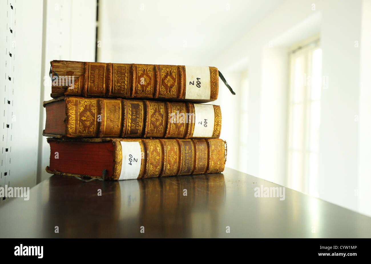 old yellow vintage books in library showing education concept Stock ...