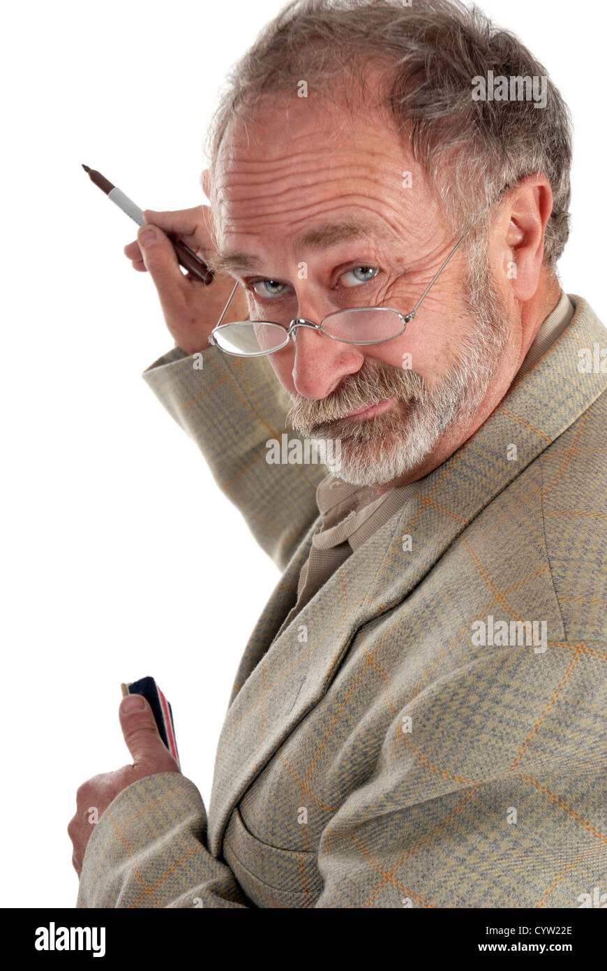 Wacky Professor writing on a supposed whiteboard Stock Photo - Alamy
