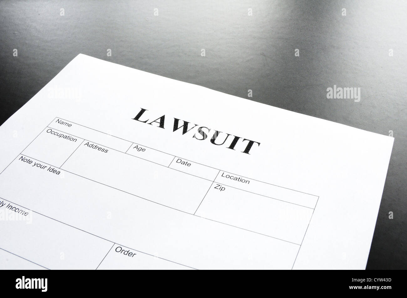 lawsuit form or document in business office Stock Photo - Alamy