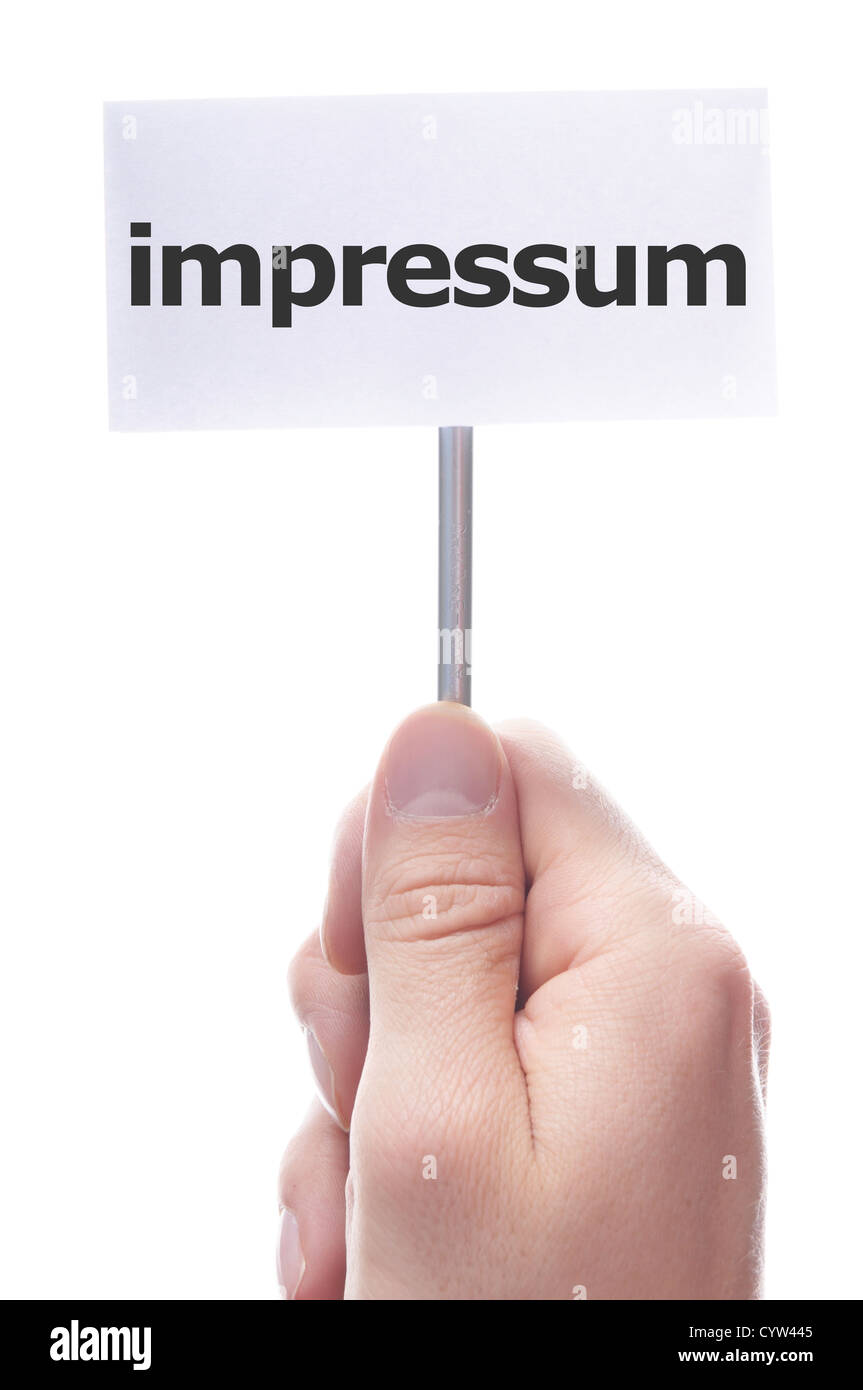 impressum concept with hand word and paper Stock Photo - Alamy